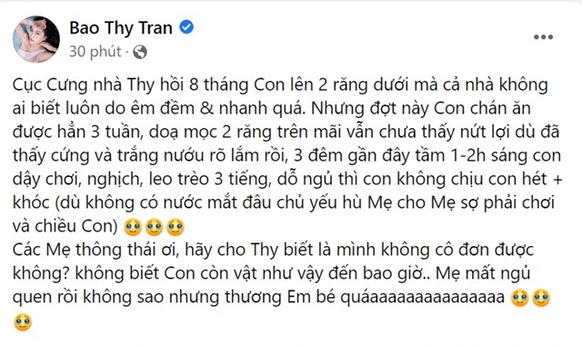 Bảo Thy buồn rầu 'cầu cứu' các ‘mẹ bỉm sữa’ thông thái vì vấn đề liên quan đến con trai